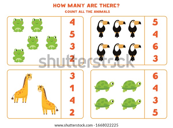 Count Amount Wild Animals Math Game Stock Vector (Royalty Free ...