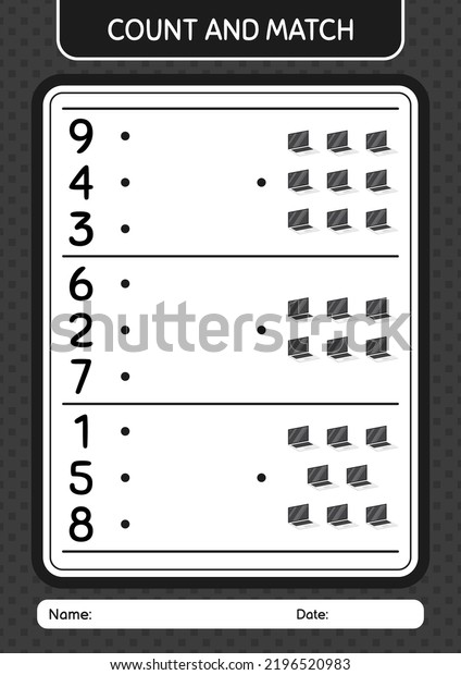 Count Match Game Laptop Worksheet Preschool Stock Vector (Royalty Free ...