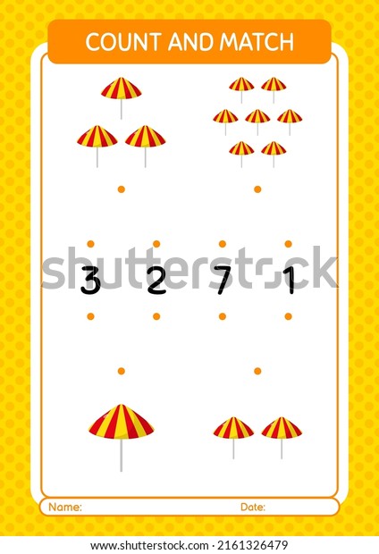 Count Match Game Umbrella Worksheet Preschool Stock Vector (Royalty ...