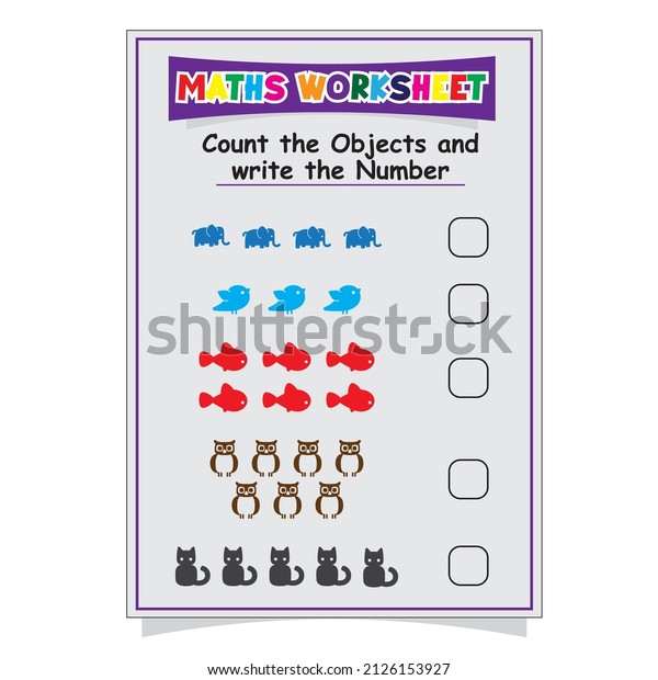 Count Objects Write Numbersmathematics Worksheet Kids: เวกเตอร์สต็อก (ปลอดค่าลิขสิทธิ์ ...
