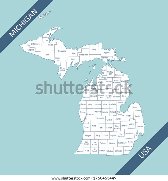 Mapa de condados de Michigan etiquetado: vector de stock (libre de ...