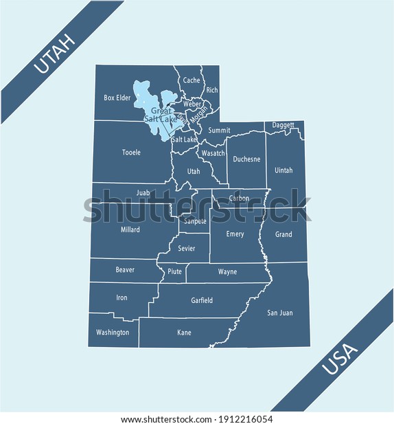 Mapa de condados de Utah etiquetado: vector de stock (libre de regalías ...