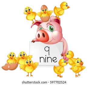 Counting Number Nine Pig Chicks Illustration Stock Vector (Royalty Free ...