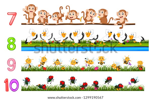 Counting Numbers Animals Stock Vector (Royalty Free) 1299190567 ...