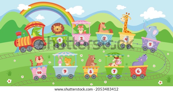 Counting Train Animals Rides On Rails Stock Vector (Royalty Free ...