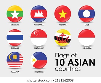 Countries Asian Vector Illustration Round Shape Stock Vector (Royalty ...