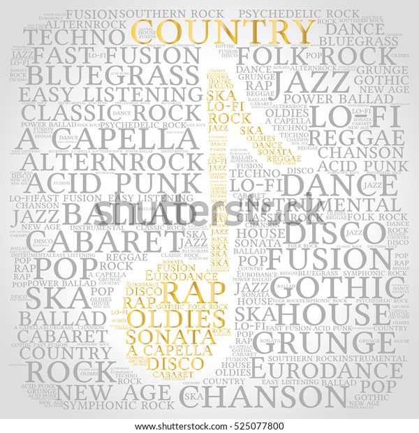 Country Word Cloud Musical Notes Gradient: vector de stock (libre de ...