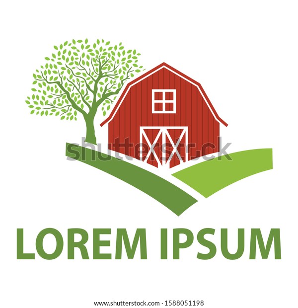Countryside Landscape Red Barn Vector Logo Stock Vector (Royalty Free ...