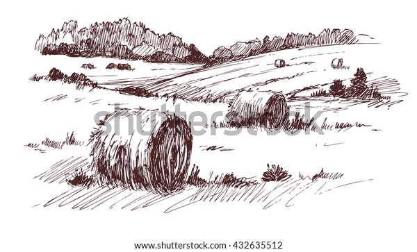 Dessin de campagne. Illustration vectorielle : image vectorielle de ...
