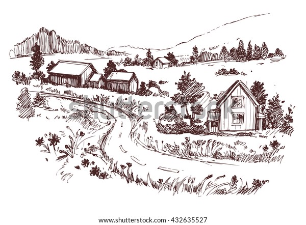 Countryside Sketch Vector Illustration Stock Vector (Royalty Free ...