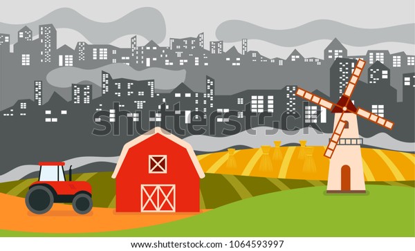 Countryside Vs City Stock Vector (Royalty Free) 1064593997