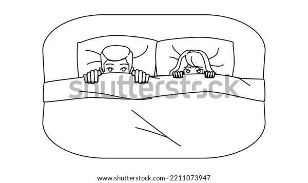 Couple Bed Line Pencil Drawing Vector Stock Vector (Royalty Free ...