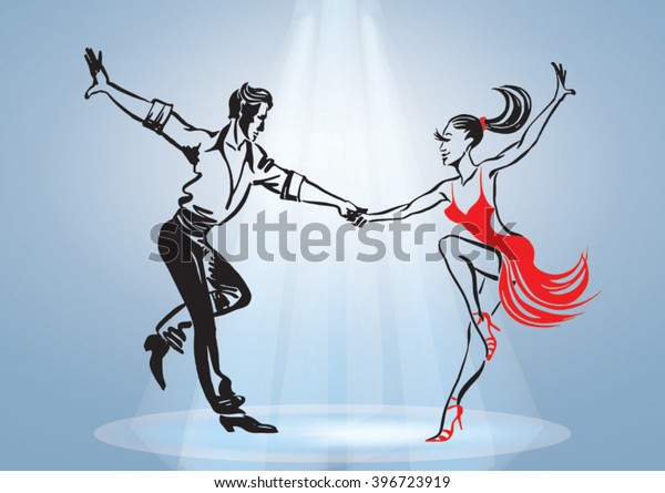 Vektor Stok Couple Dancing Jive Sketch Drawing Vector (Tanpa Royalti ...