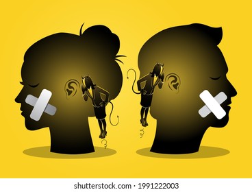 Couple Listening Devil That Whispering Their Stock Vector (Royalty Free ...