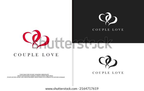 Couple Love Logo Design Two Heart Stock Vector (Royalty Free ...