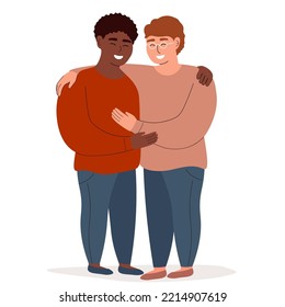 Couple Men Full Height Hugs Smiles Stock Vector (Royalty Free ...