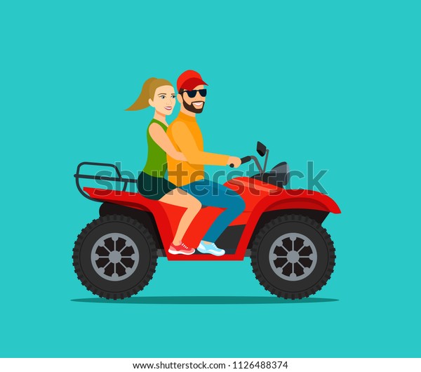 Couple On Atv Motorcycle Isolated Vector Stock Vector (Royalty Free ...