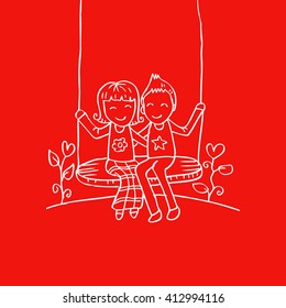 Couple On Swing Hand Drawing Illustration Stock Vector (Royalty Free ...