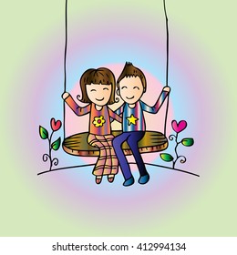 Couple On Swing Hand Drawing Illustration Stock Vector (Royalty Free ...
