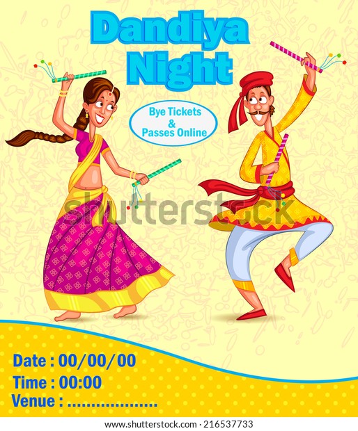 Couple Performing Dandiya Dancing Garba Vector Stock Vector (Royalty ...