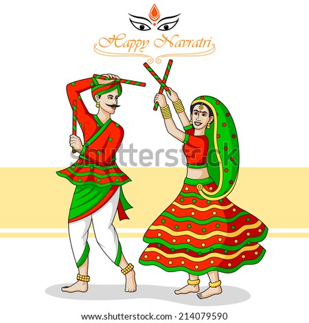 Couple Playing Dandiya Vector Indian Festival Stock Vector (Royalty ...