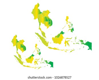 Vector Southeast Asia Map Green Yellow Stock Vector (Royalty Free ...