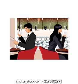 Couple Sitting Restaurant Couple Facing Opposite Stock Vector (Royalty ...
