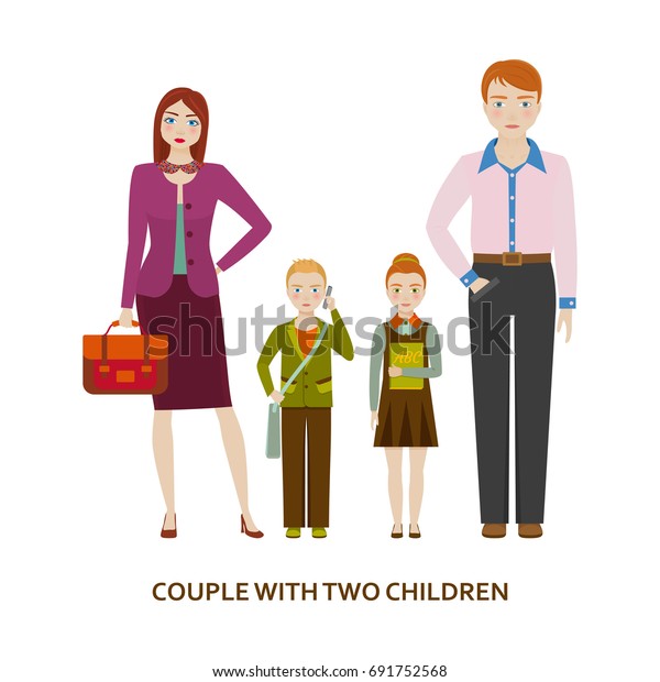 Couple Two Children Cartoon Vector Illustration Stock Vector (Royalty ...