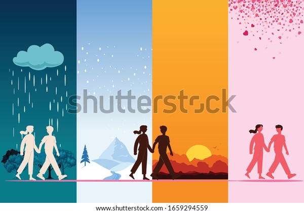Couple Walking Through Seasons They Finally Stock Vector (Royalty Free ...