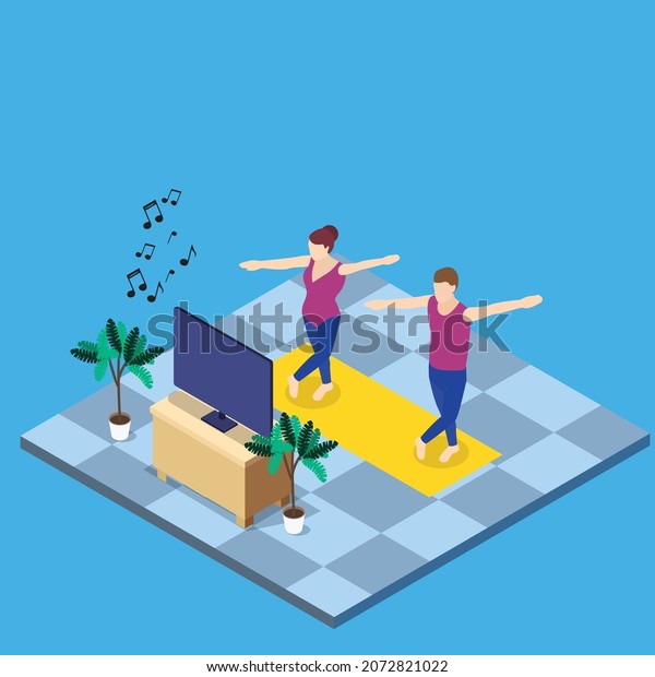 Couple Zumba Online Class 3d Isometric Stock Vector (Royalty Free ...