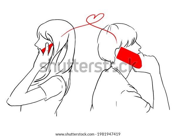 Couples Call Each Other Phone Love Stock Vector (Royalty Free ...