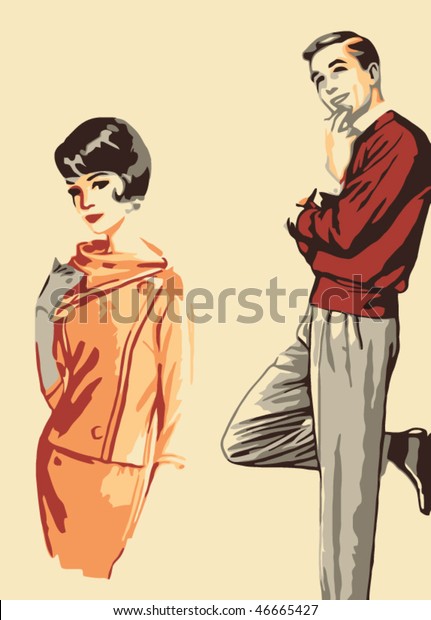Couples Retrostyle Illustration Stock Vector (Royalty Free) 46665427