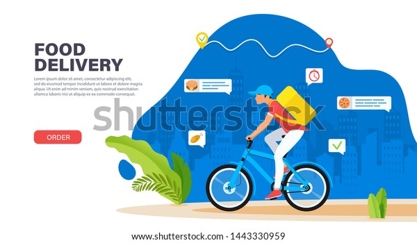 Courier On Bicycle Parcel Box On: vector de stock (libre de regalías ...