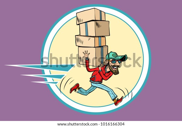 Courier Runs Delivery Comic Book Cartoon Stock Vector (Royalty Free ...