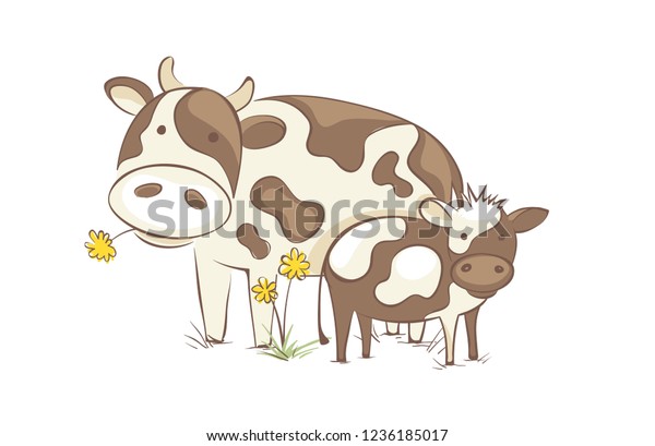 Vaca con ternera / Graciosa ilustración: vector de stock (libre de ...