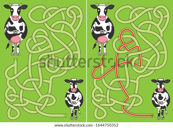 Cow Calf Maze Kids Solution Stock Vector (Royalty Free) 1644750352 ...