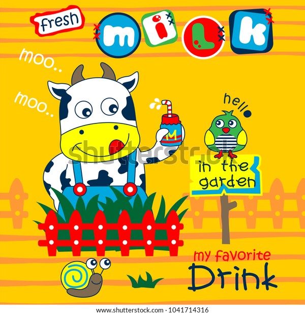 Cow Drinking Fresh Milk Funny Animal Stock Vector (Royalty Free ...