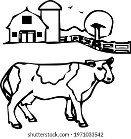 Cow Outside House Evening Vector Design Stock Vector (Royalty Free ...