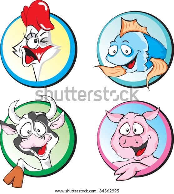 Cow Pork Chicken Fish Stock Vector (Royalty Free) 84362995 | Shutterstock