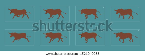 Cow Run Cycle Animation Sprite Sheet 스톡 벡터(로열티 프리) 1521040088