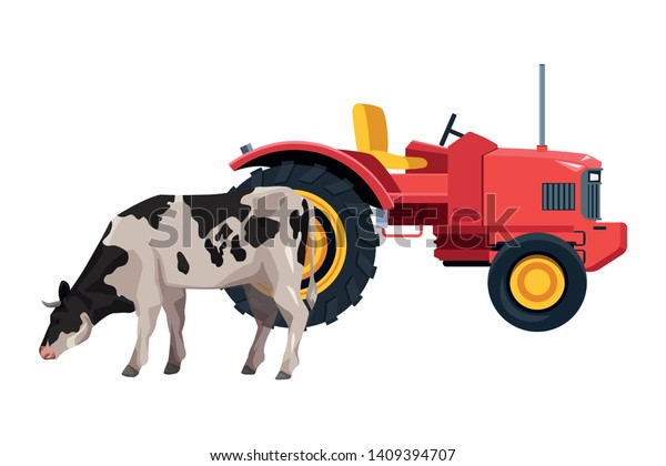 Cow Tractor Icon Cartoon Vector Illustration: vector de stock (libre de ...
