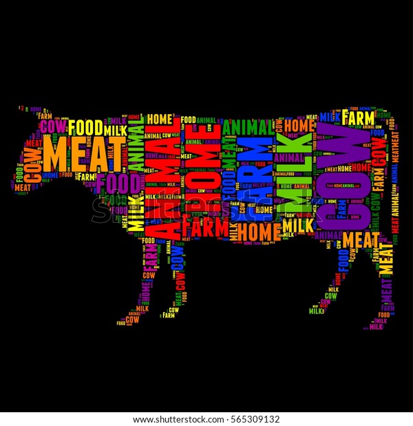 Cow Typography Word Cloud Colorful Vector Stock Vector (Royalty Free ...