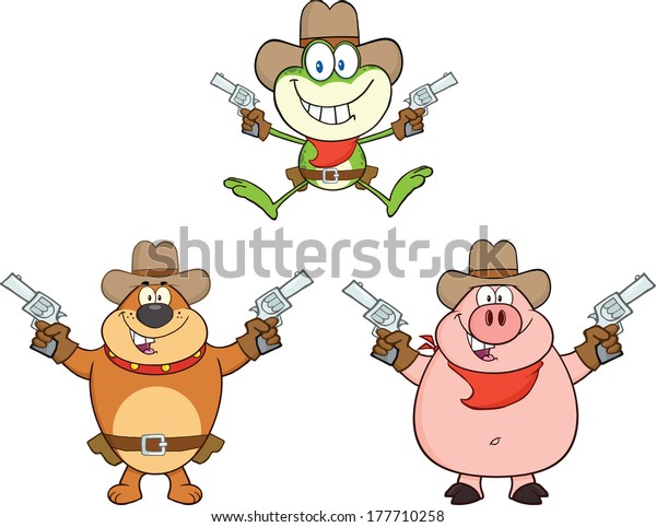 Cowboy Animals Cartoon Mascot Characters Vector Stock Vector (Royalty ...