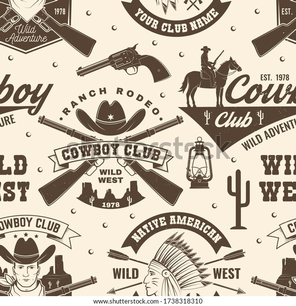Cowboy Club Seamless Pattern Background Vector Stock Vector (Royalty ...