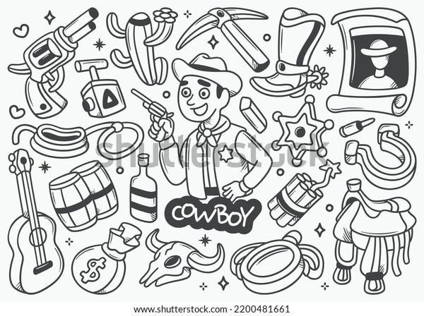Cowboy Doodle Hand Drawn Vector Collection Stock Vector (Royalty Free ...