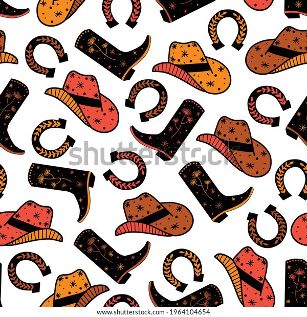 Cowboy Horse Ranch Seamless Vector Pattern Stock Vector (Royalty Free ...