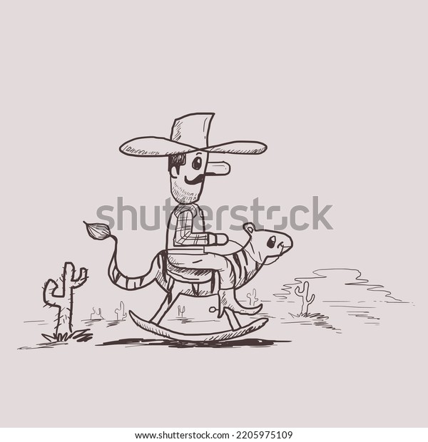 Cowboy Illustration Vector Line Art Stock Vector (Royalty Free ...