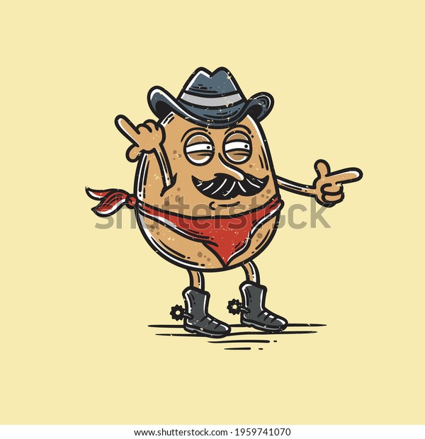 Cowboy Potato Character Illustration Posing Hands Stock Vector (Royalty ...