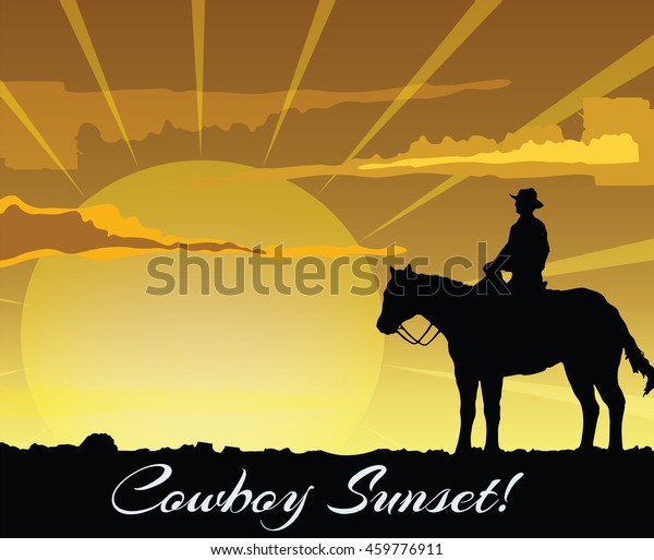 Cowboy Silhouette Sunset Vector Illustration Stock Vector (Royalty Free ...