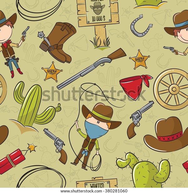 Cowboy Wild West Objects Seamless Pattern Stock Vector (Royalty Free ...